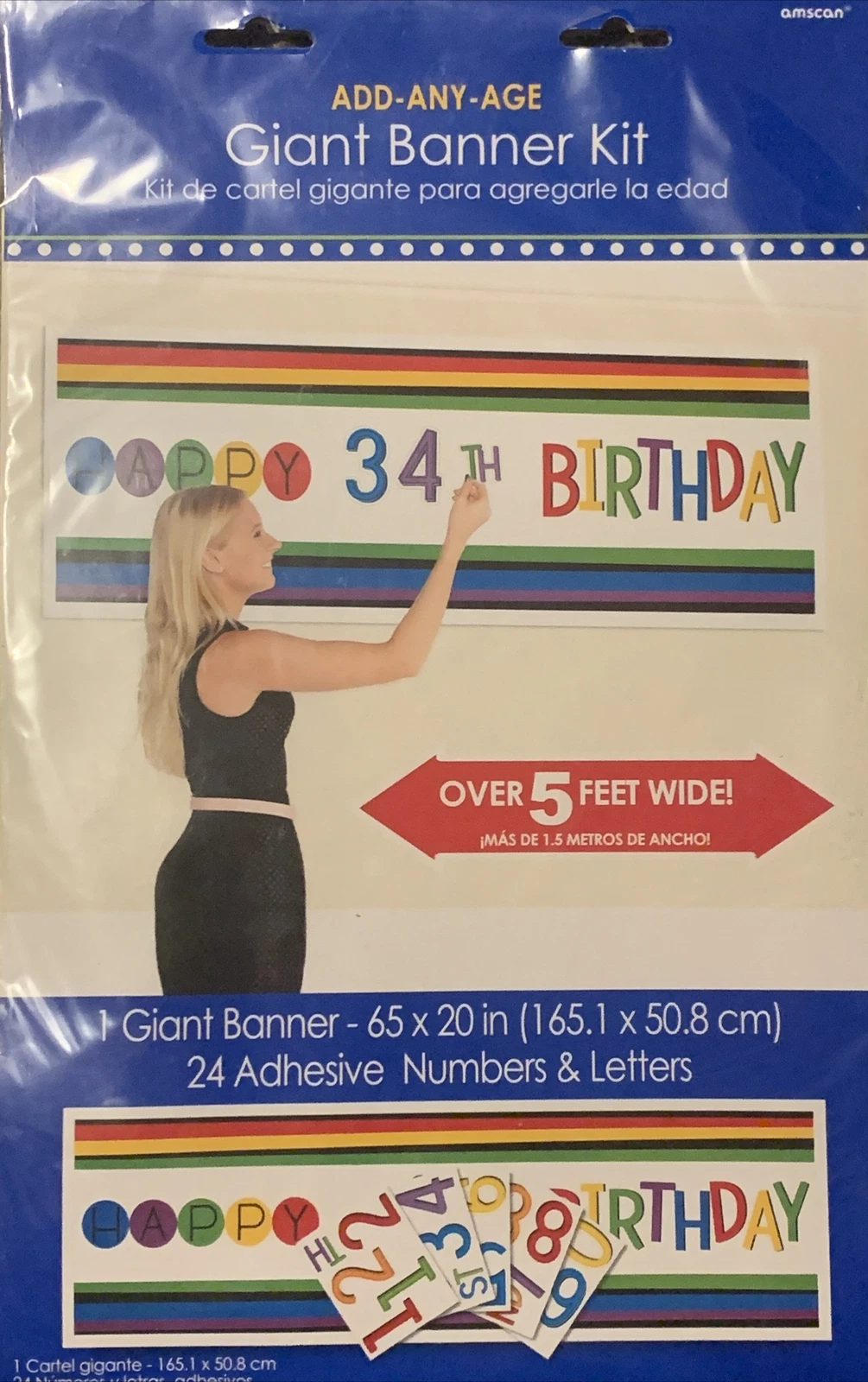 Happy Birthday Giant Banner Kit Rainbow Party Adhesive Numbers ...