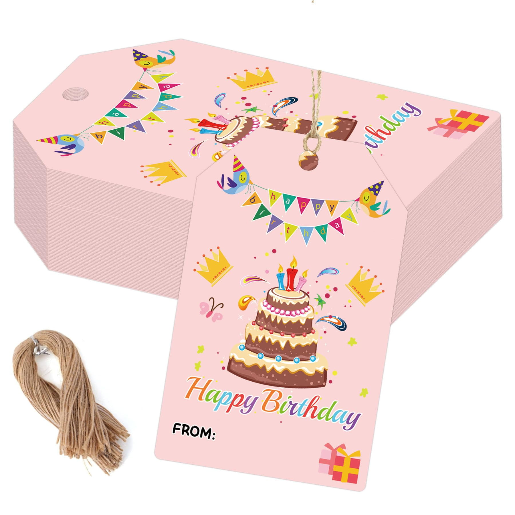 Happy Birthday Gift Tags with String 3.3x2.1inch Colorful Candles ...