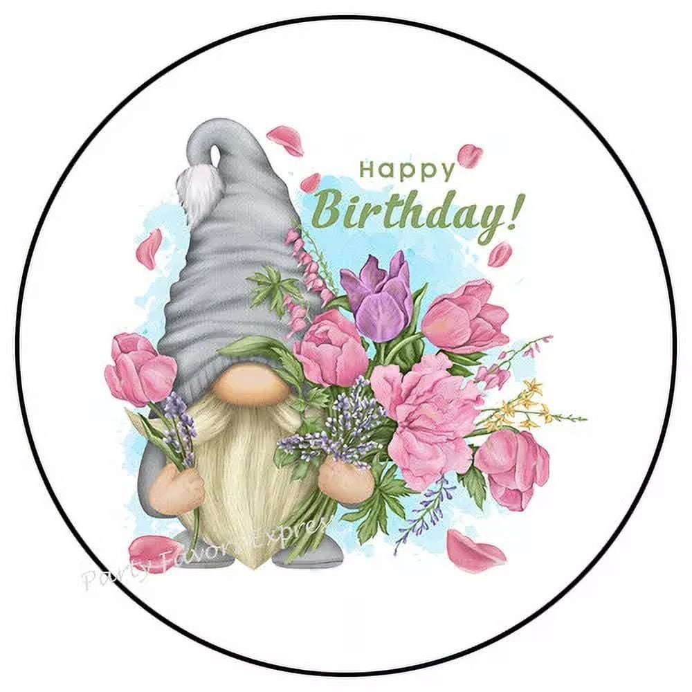Happy Birthday Gnome Flowers Stickers Party Favor Phone Decal Water ...