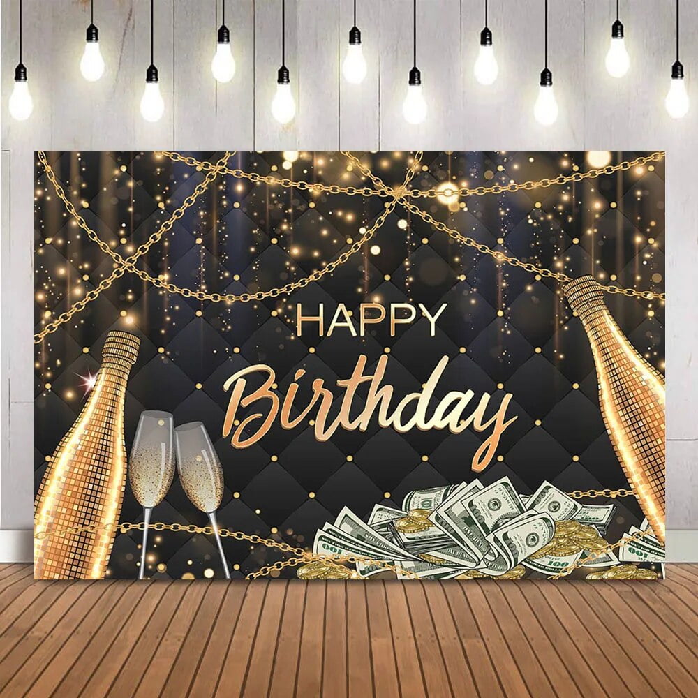 Happy Birthday Gold Glitter Shining Background Black Champagne Gold ...