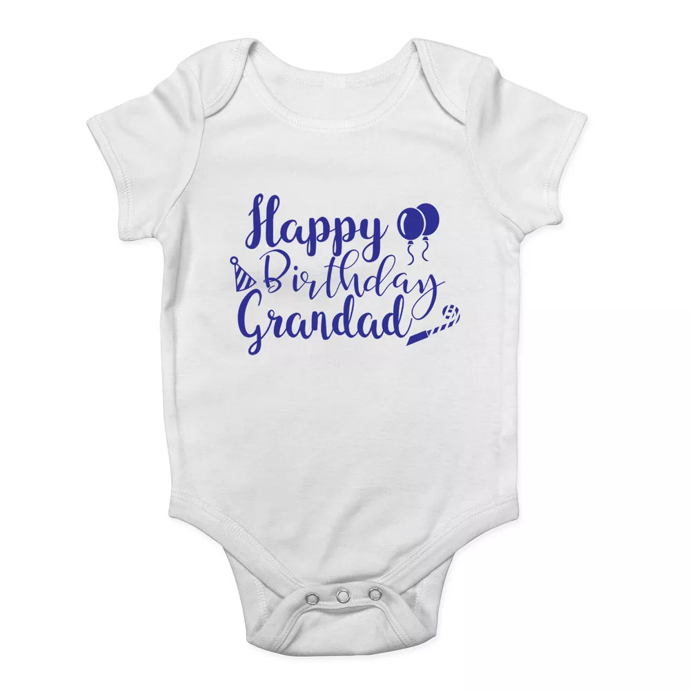 Happy Birthday Grandad Blue Boys Baby Grow Vest Bodysuit Cute And Cool ...