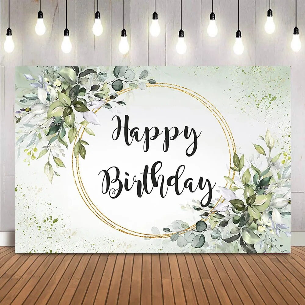 Happy Birthday Green Leaves Backdrop for Boy Girl Greenery Decoration ...