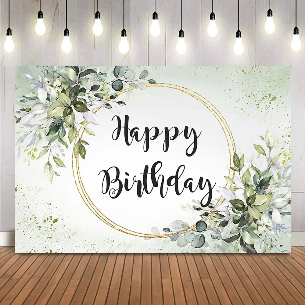 Happy Birthday Green Leaves Backdrop for Boy Girl Greenery Decoration ...