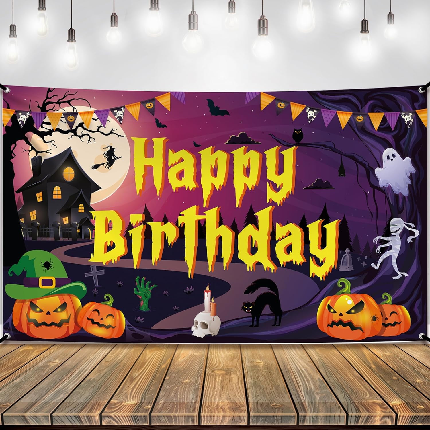 Happy Birthday Halloween Banner, Purple Halloween Birthday Banner for ...
