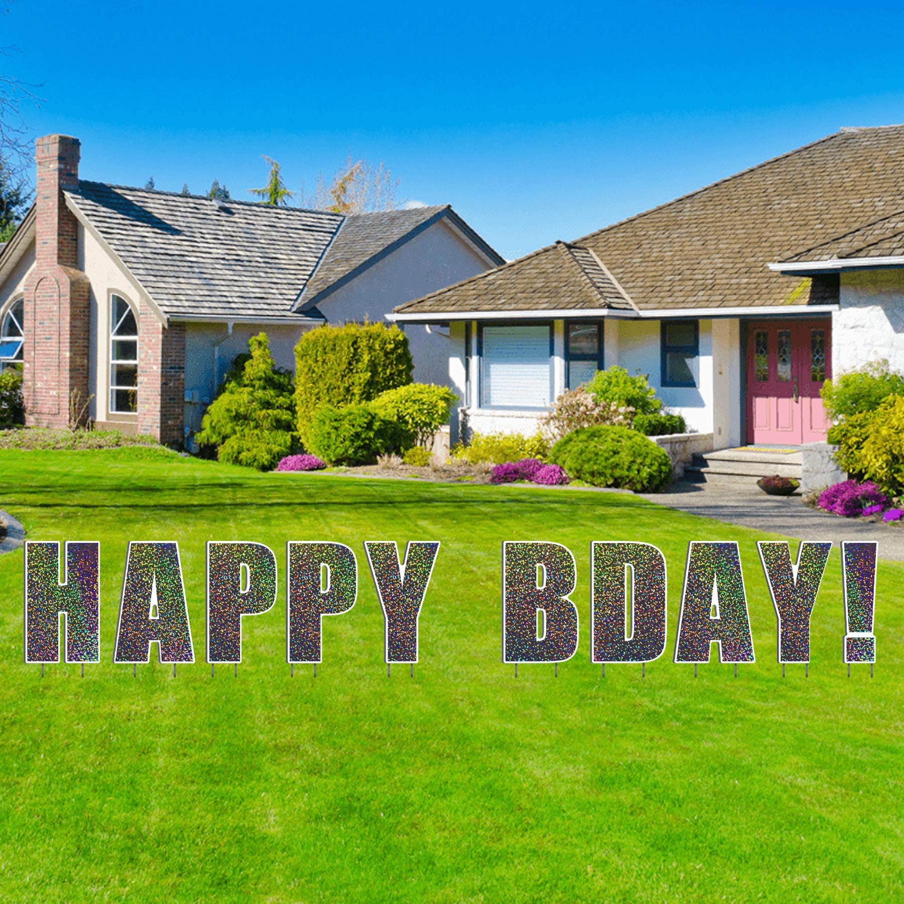 Happy Birthday Holographic Sparkle Print Large Lawn Letters with Stakes ...