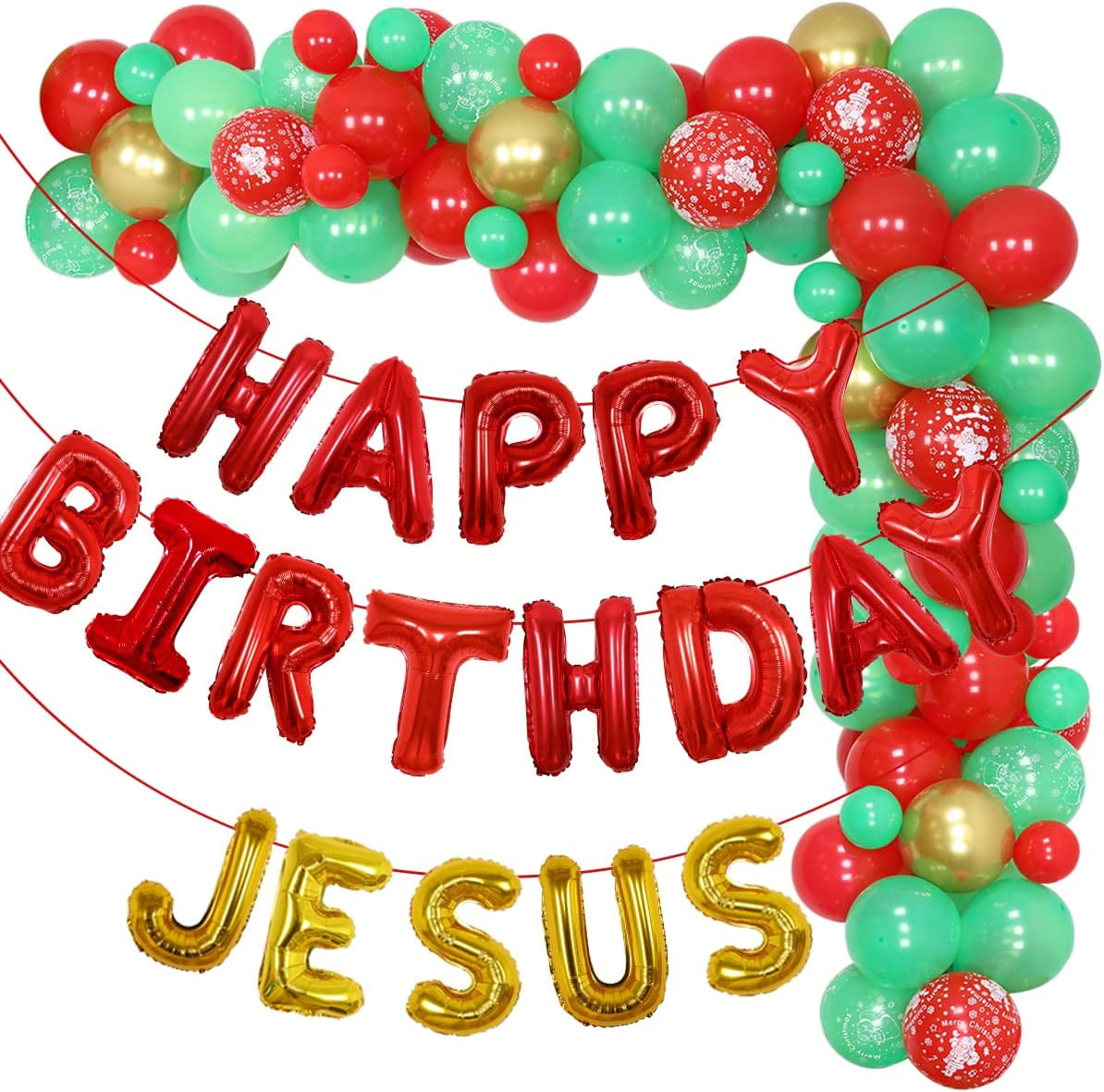 Happy Birthday Jesus Balloon Garland Arch Decorations - 75 Green Red ...