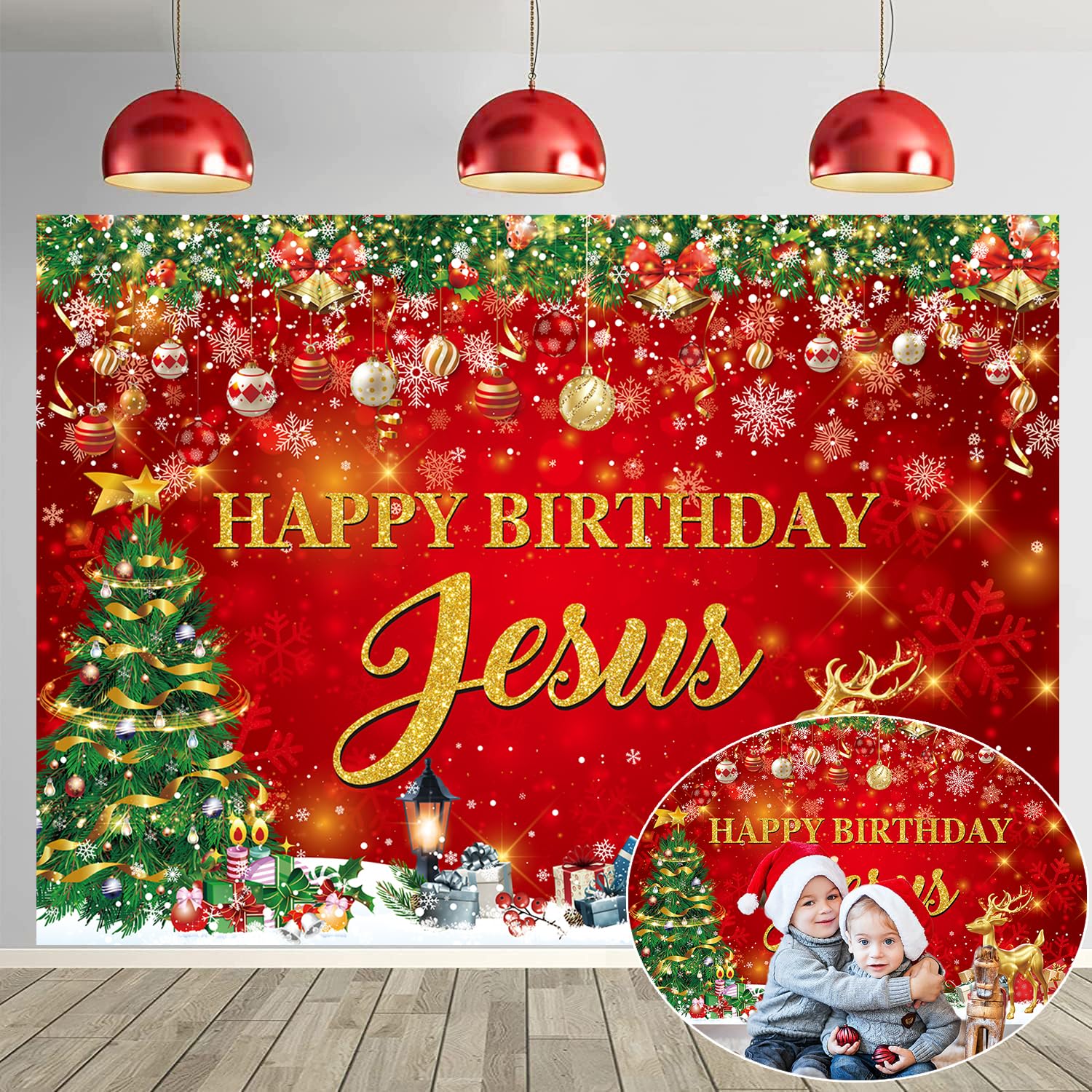 Happy Birthday Jesus Banner Backdrop 7x5FT Red Christmas Jesus's ...