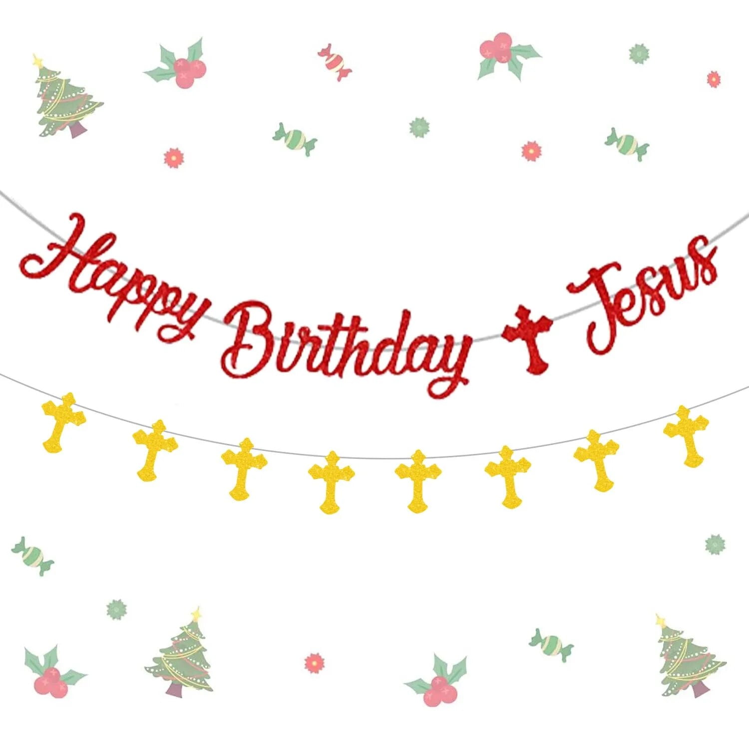 Happy Birthday Jesus Banner and Cross Garland, Party Decorations, Jesus ...