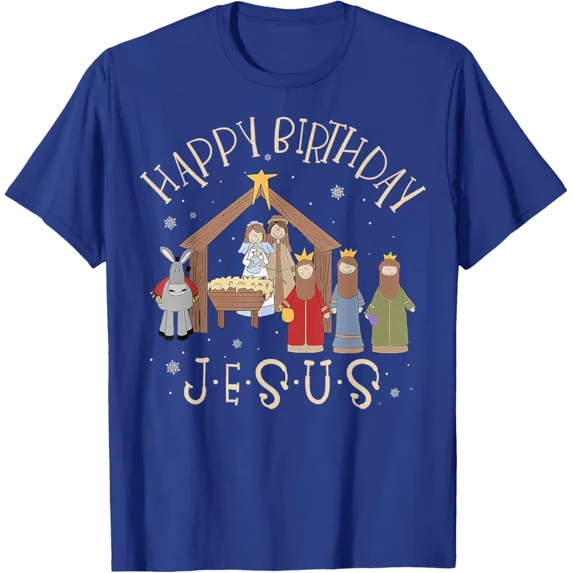 Happy Birthday Jesus Christmas Nativity Christian T-Shirt Black ...