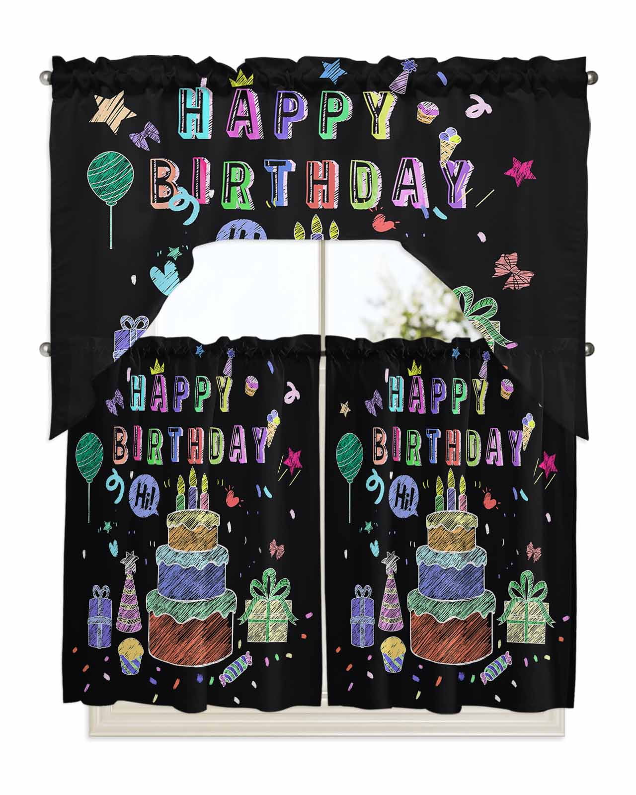 Happy Birthday Kitchen Curtain and Valance Set 3 Pieces,Rod Pocket ...