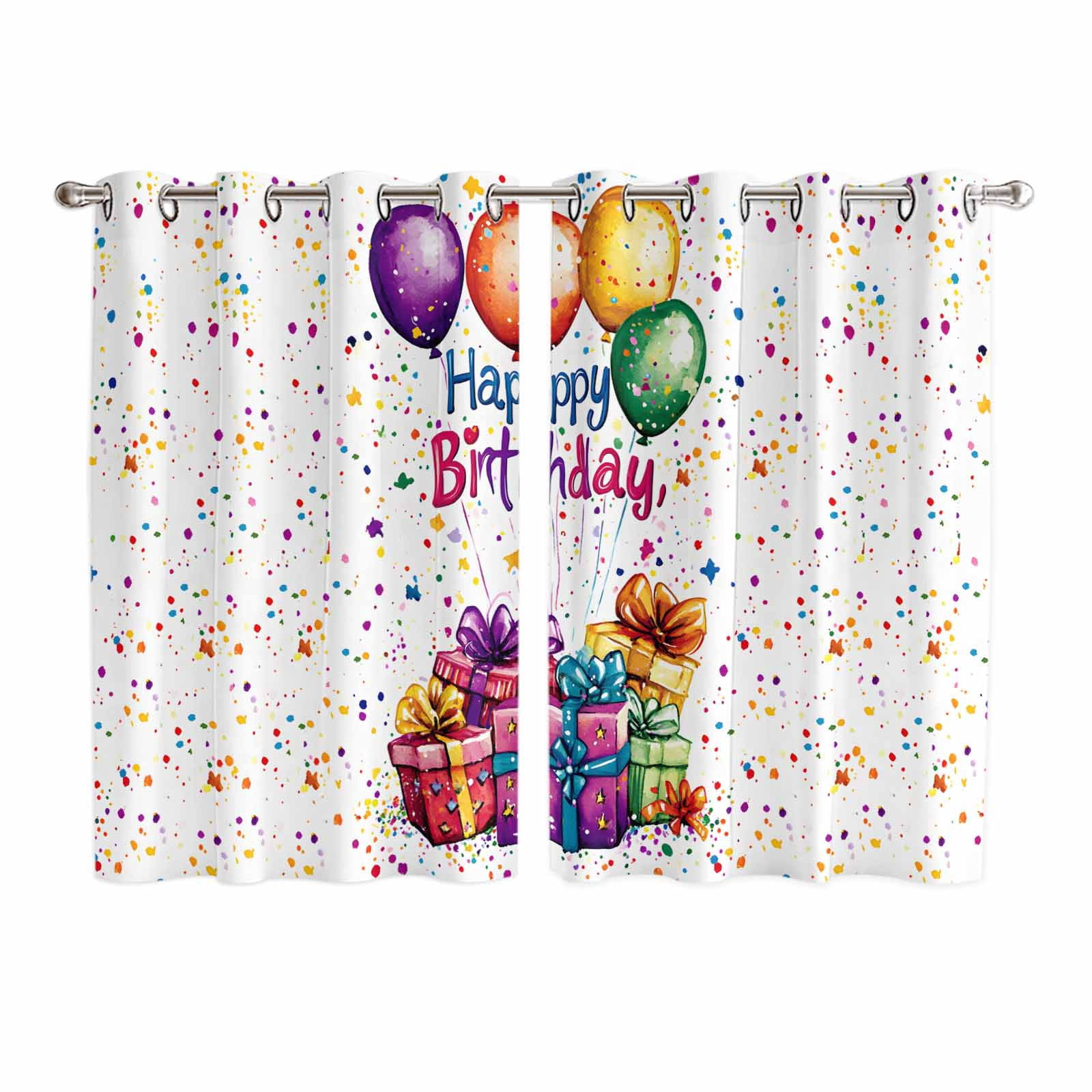 Happy Birthday Kitchen Curtains 63 Inch Length, Colorful Balloon Gifts ...