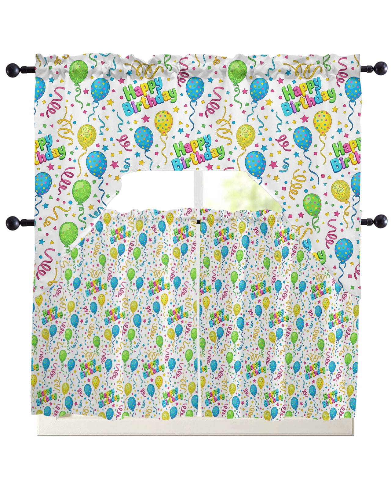 Happy Birthday Kitchen Curtains Sets 36 Inch Length with Valance ...