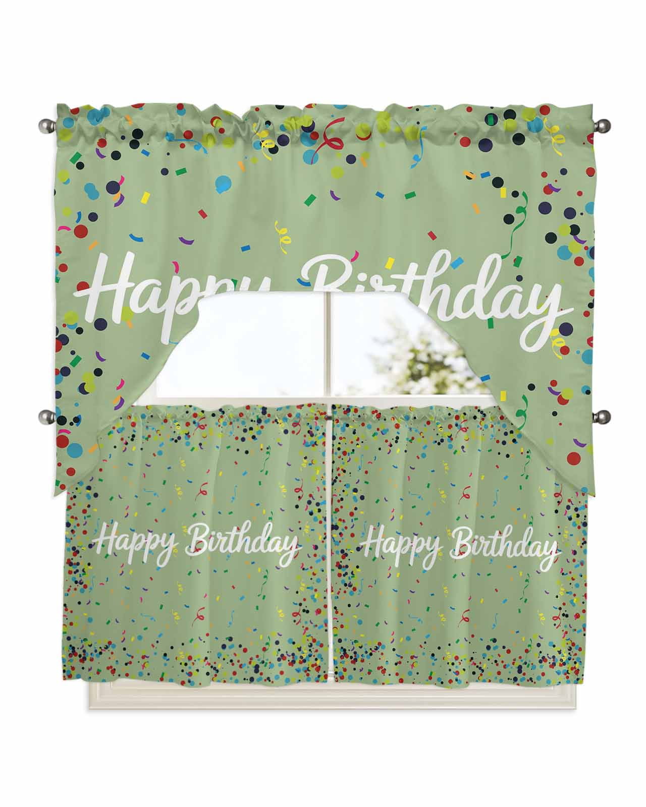 Happy Birthday Kitchen Curtains Swag Valance and Tier Curtains Set 24 ...