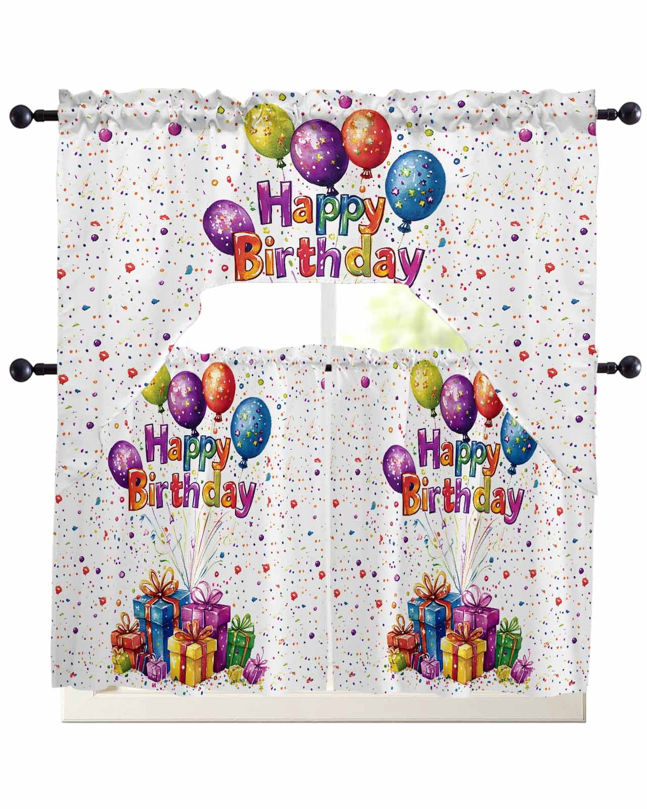 Happy Birthday Kitchen Curtains Swag Valance and Tier Curtains Set 36 ...