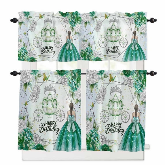 Happy Birthday Kitchen Curtains Valance and Tier Set Watercolor Green ...