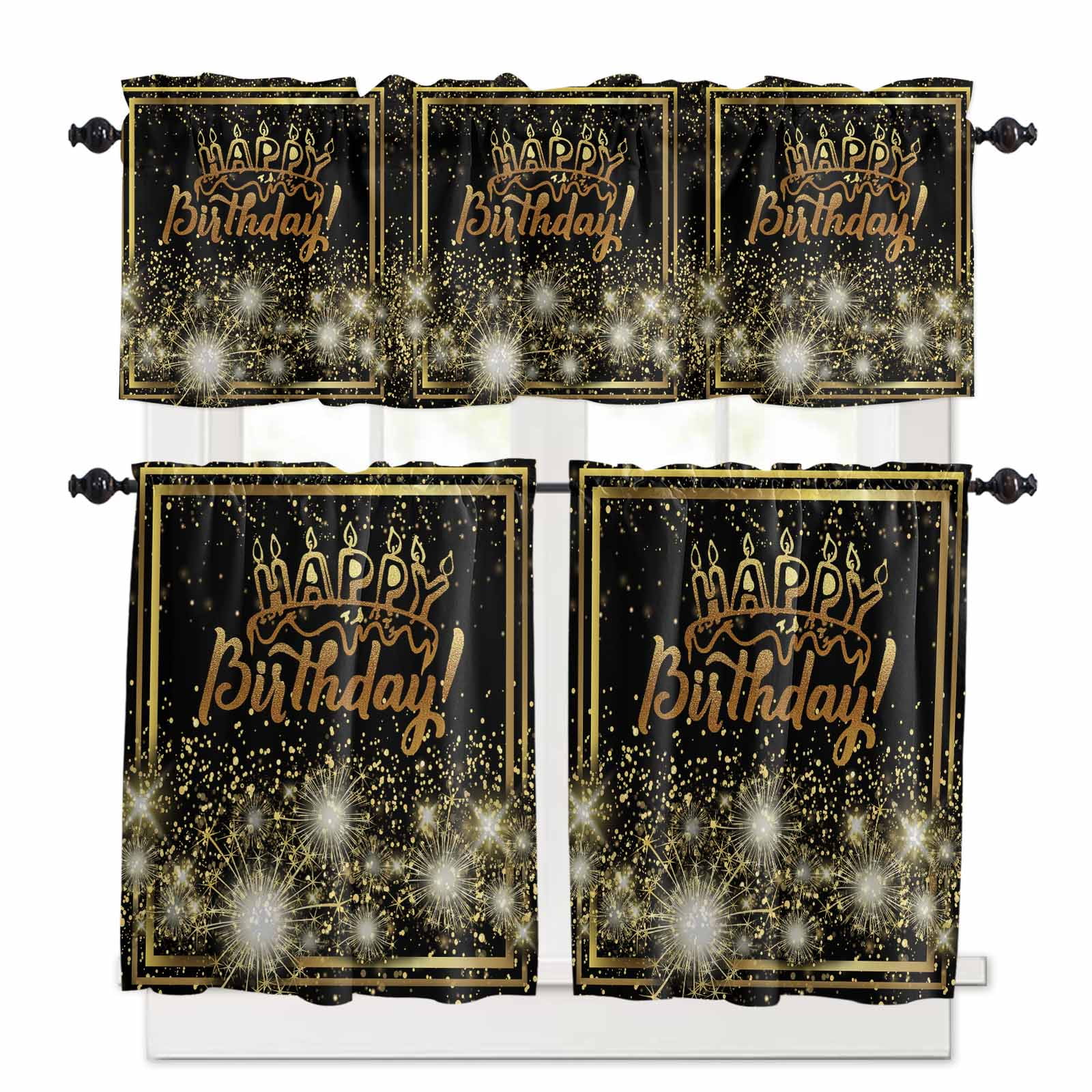 Happy Birthday Kitchen Curtains and Valances Set, Rod Pocket Curtains ...
