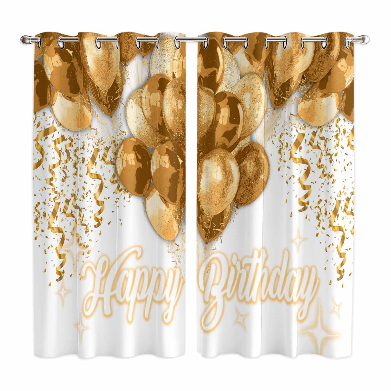 Happy Birthday Kitchen Curtains Window Panels, Golden Balloons Ribbons ...