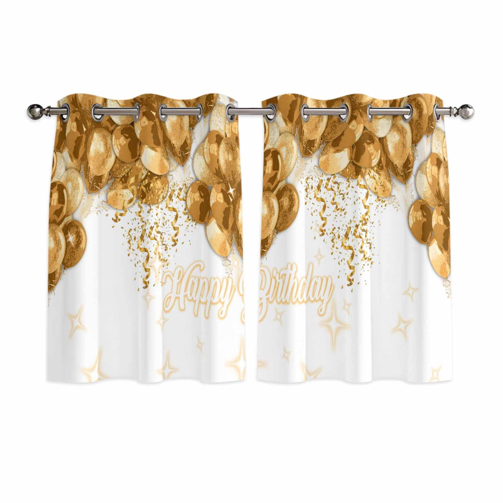 Happy Birthday Kitchen Curtains Window Panels, Golden Balloons Ribbons ...