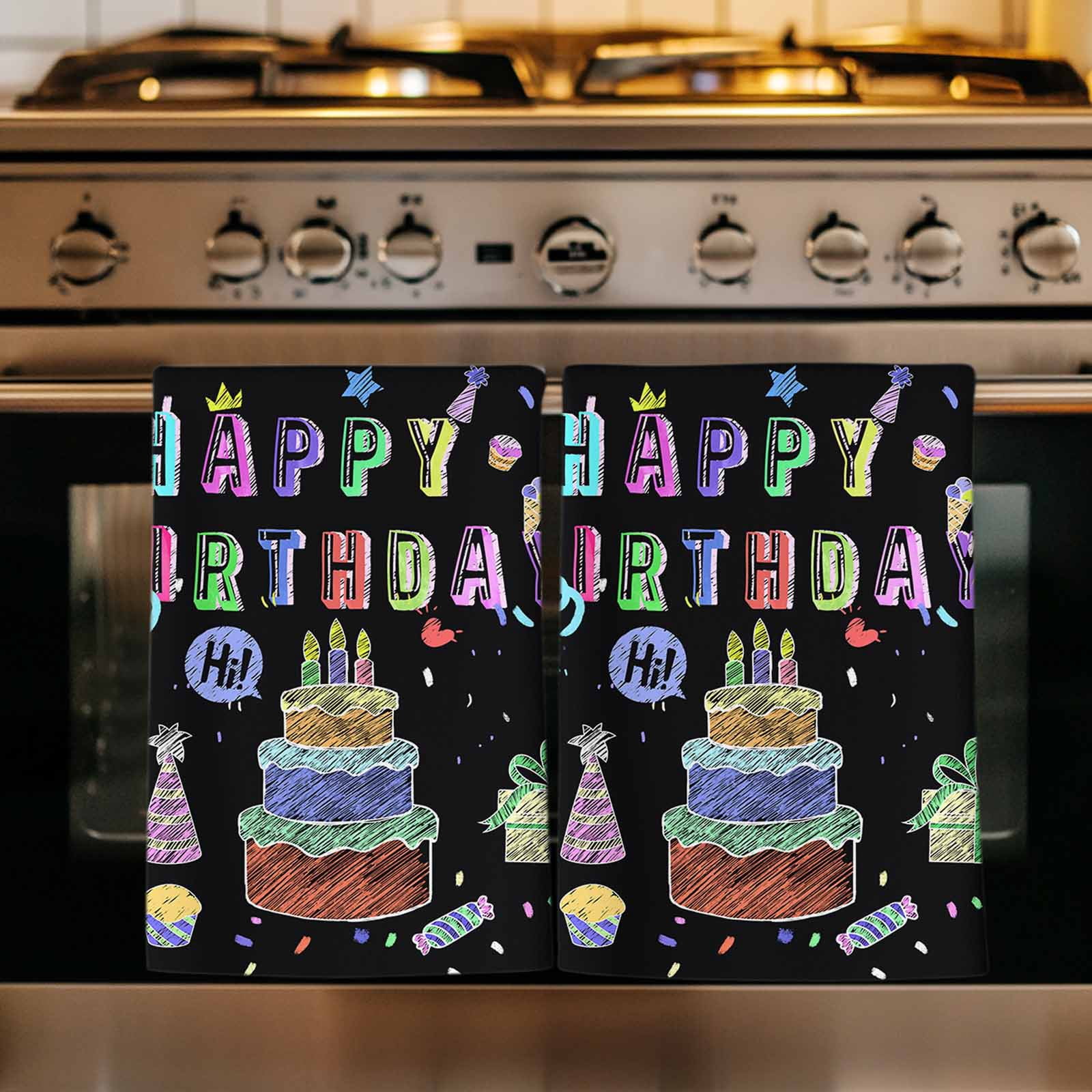 Happy Birthday Kitchen Towels Set of 2, Birthday Gifts Cake Balloons ...