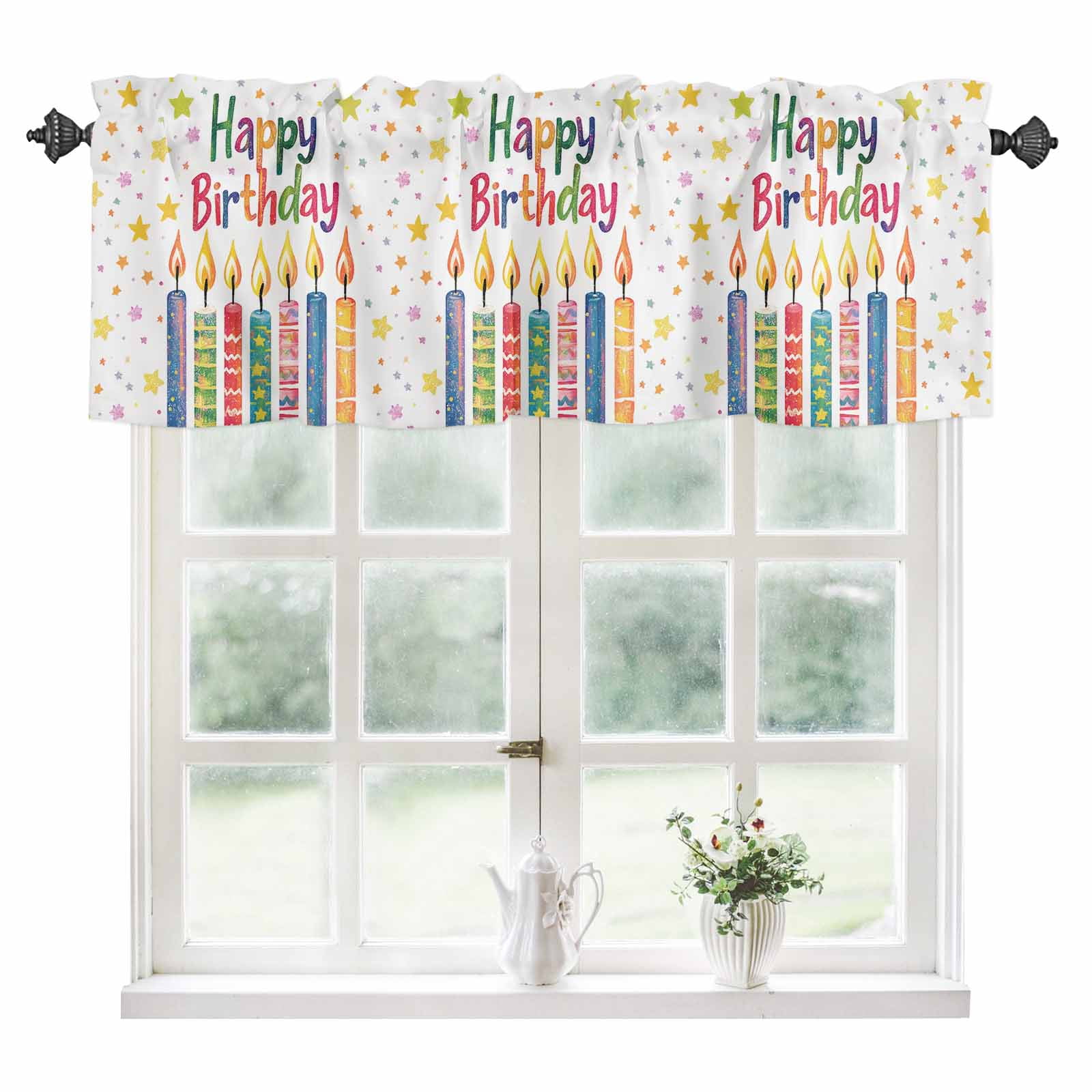 Happy Birthday Kitchen Valances for Windows 60x18 Inch Kitchen Curtains ...
