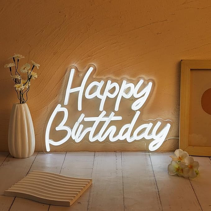 Happy Birthday LED Neon Sign, White Neon Signs For Wall Decor, Neon Lights Sign Powered By 5V ...