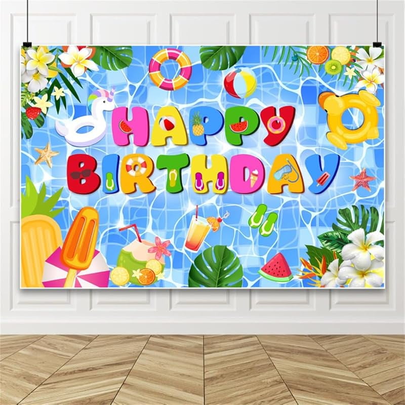 Happy Birthday Large Backdrop Summer Hawaiian Photography Background ...
