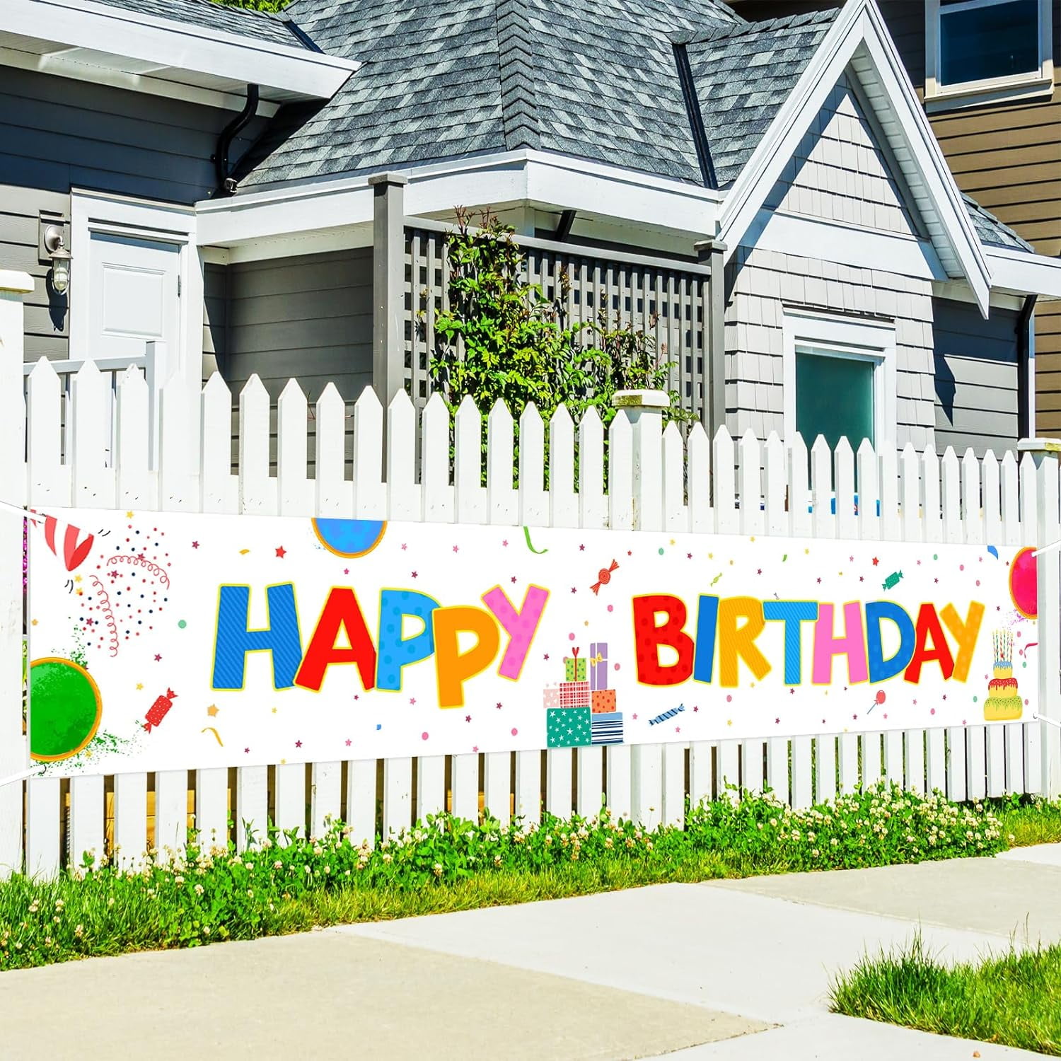 Happy Birthday Large Banner - Colorful Kid Girl Boy Birthday Sign Yard ...