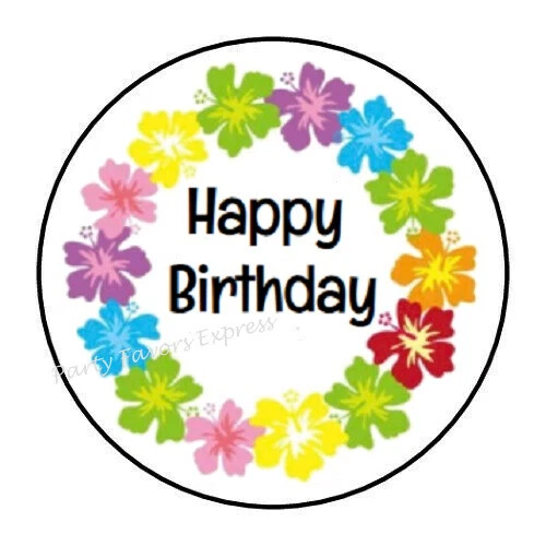 Happy Birthday Lei Tropical Envelope Seals Labels Party Favors Stickers ...
