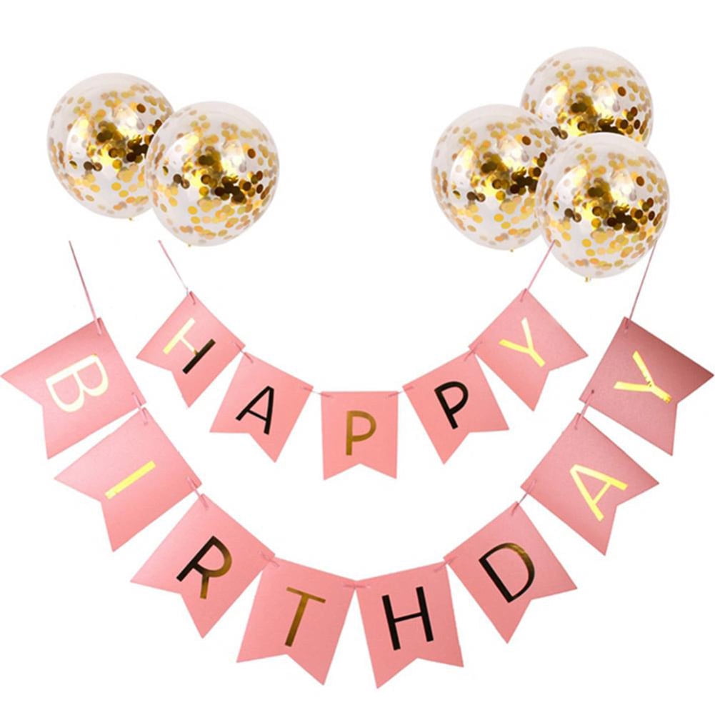 Happy Birthday Letters Paper Bunting Flag Banners 5 Confetti Balloons ...