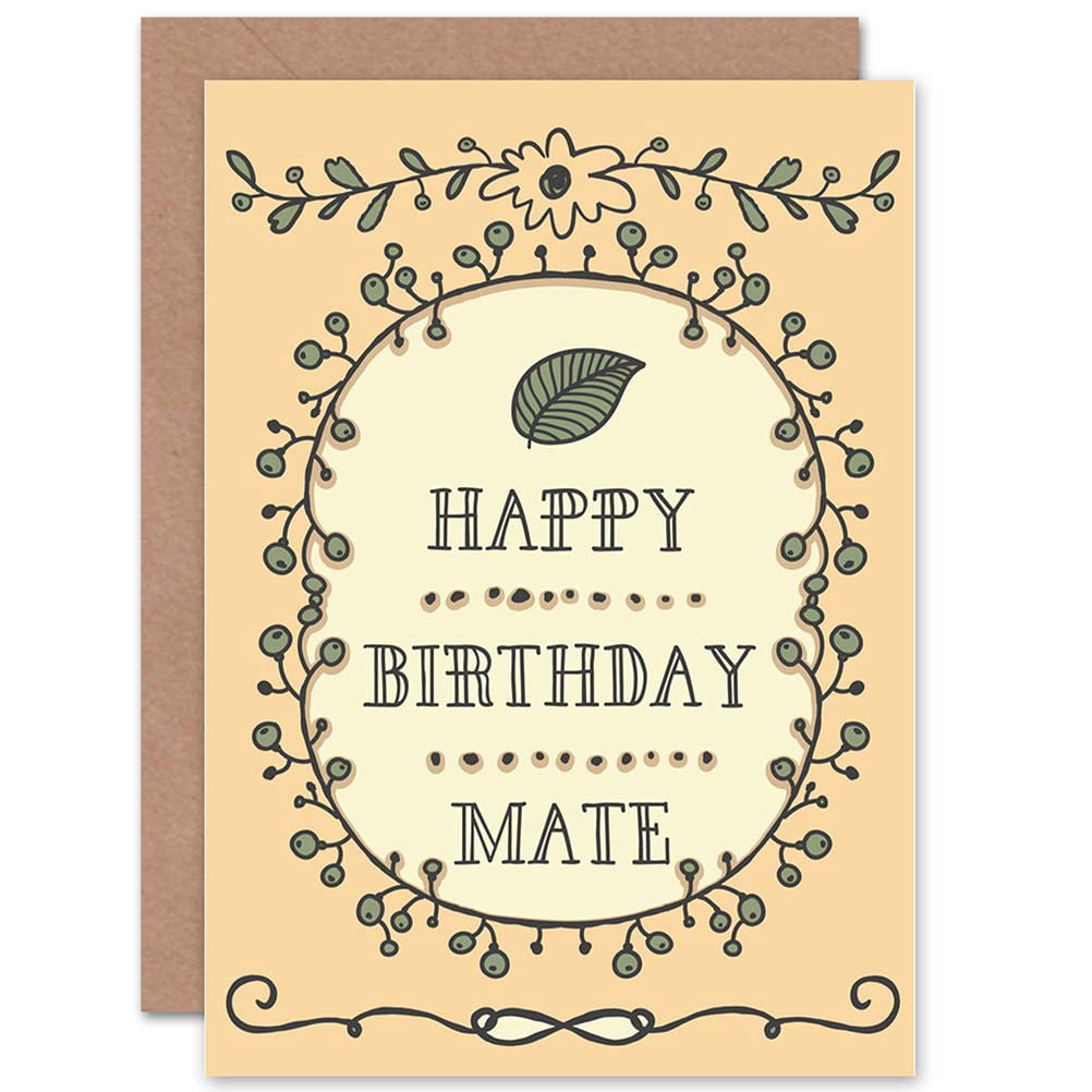 Happy Birthday Mate Ornate Leaf Design Greetings Card Plus Envelope ...