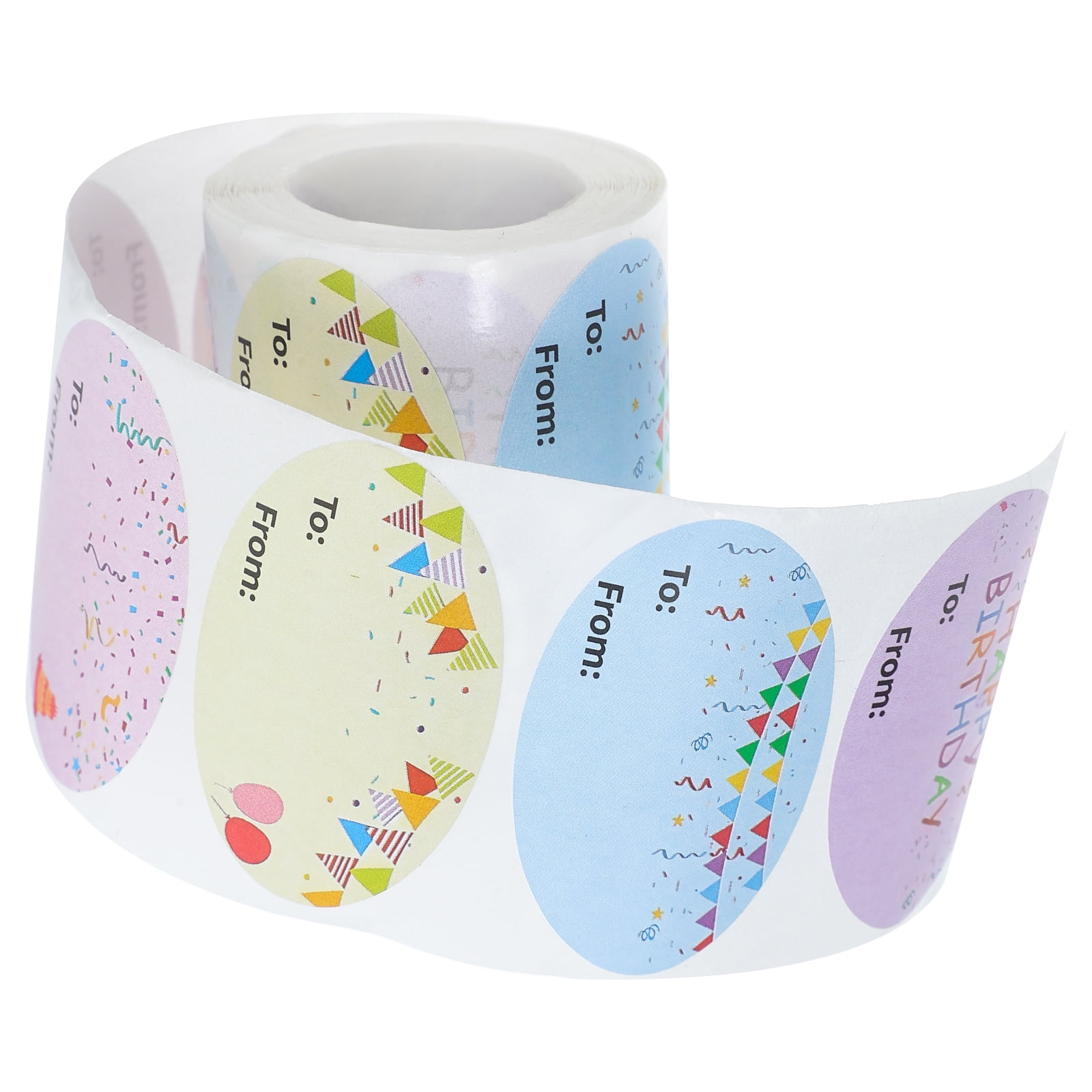 Hemoton 1 Roll Happy Birthday Tags Name Labels Oval Stickers To From ...