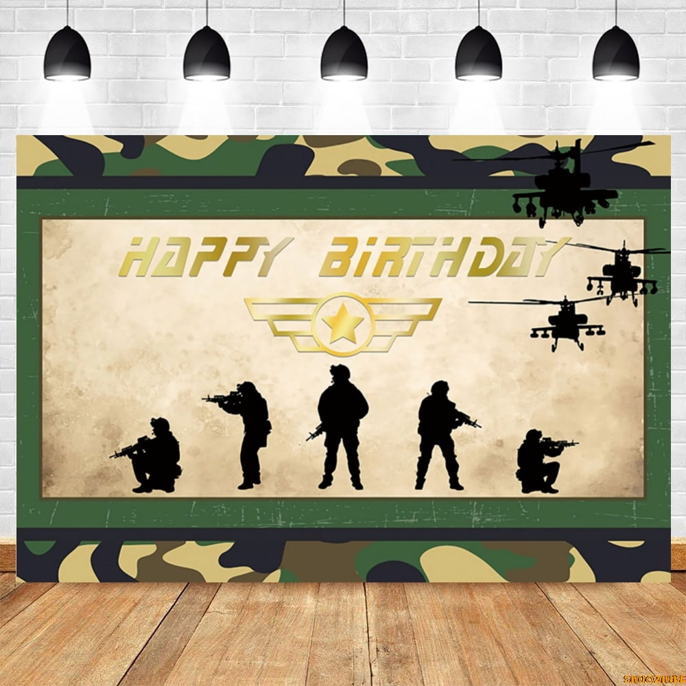 Happy Birthday Military Theme Backdrop Army Soldier Camouflage Airplane ...