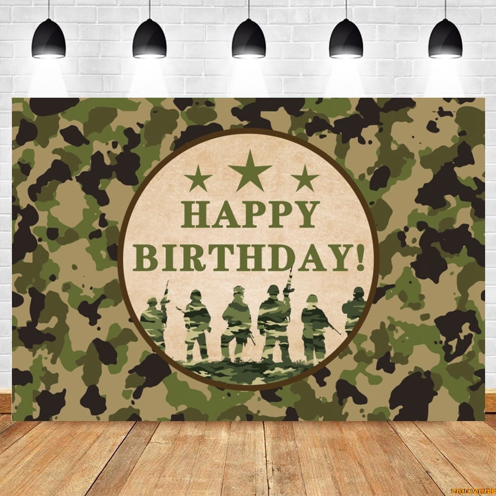Happy Birthday Military Theme Backdrop Army Soldier Camouflage Airplane ...