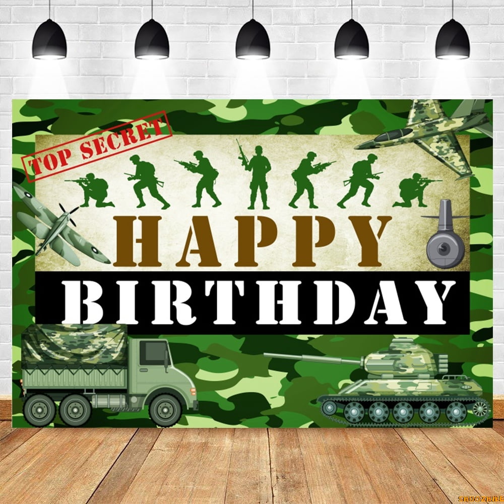 Happy Birthday Military Theme Backdrop Army Soldier Camouflage Airplane ...