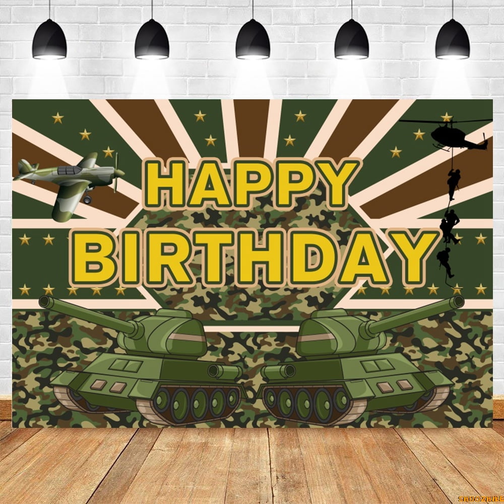 Happy Birthday Military Theme Backdrop Army Soldier Camouflage Airplane ...