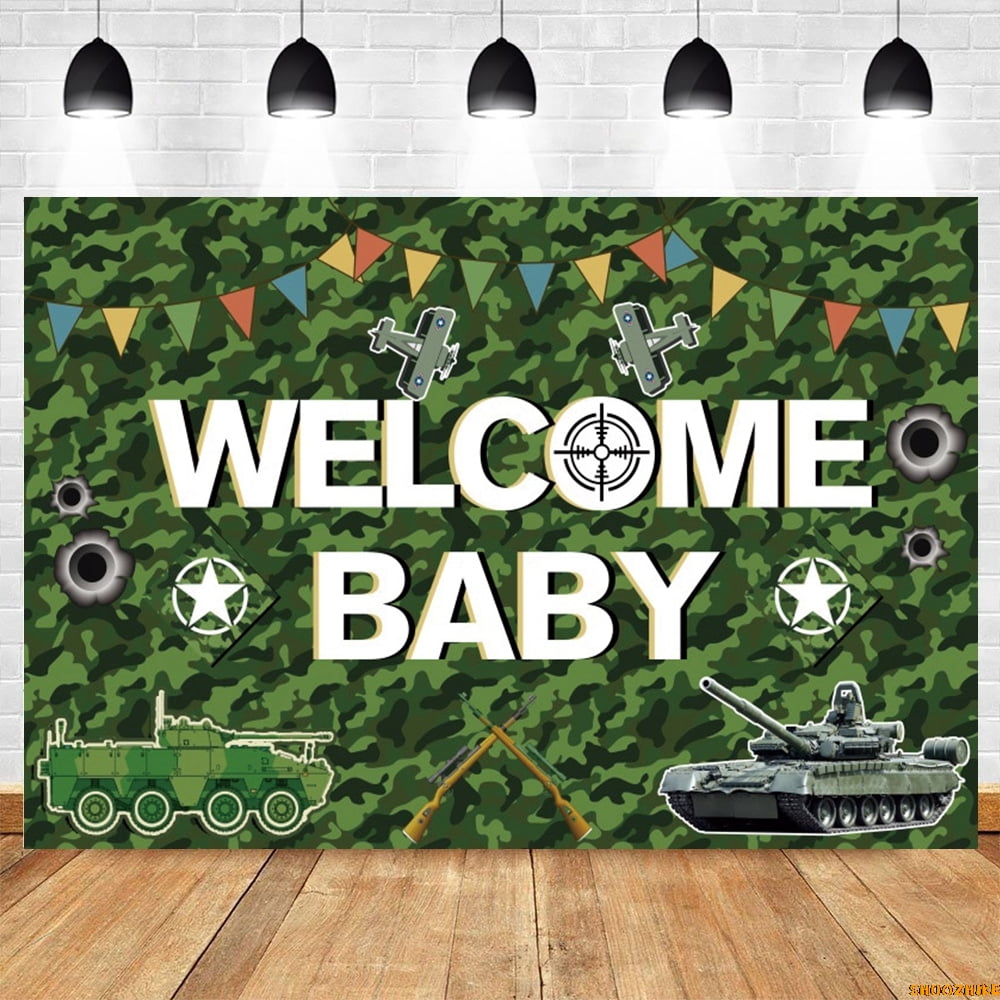 Happy Birthday Military Theme Backdrop Army Soldier Camouflage Airplane ...
