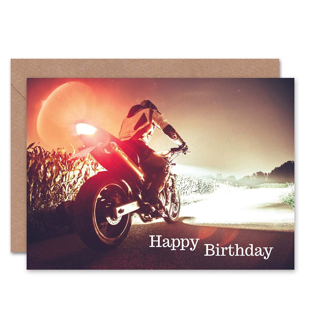 Happy Birthday Motorbike Light Greetings Card Plus Envelope Blank ...