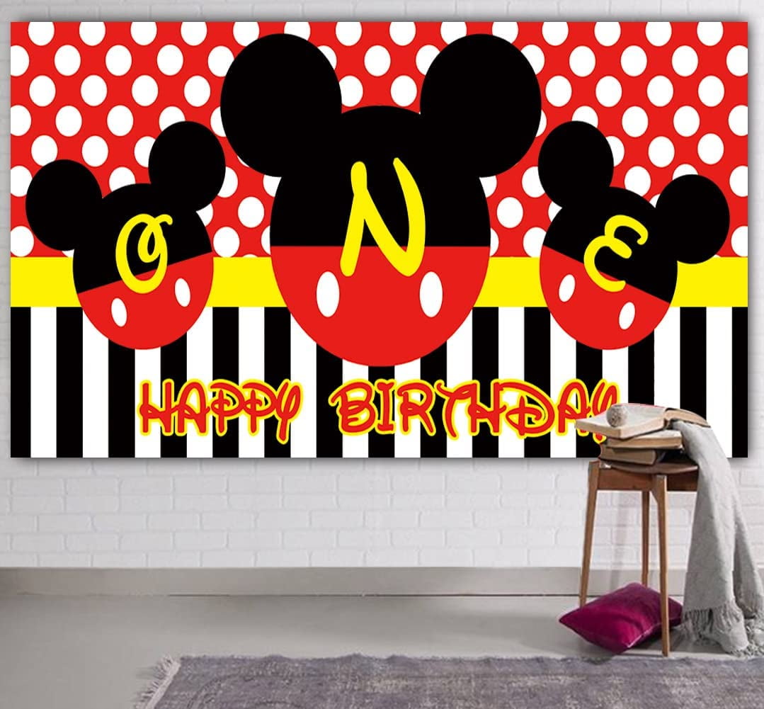 Happy Birthday Mouse fans Themed Backdrop Banner Pink Cartoon Happy ...