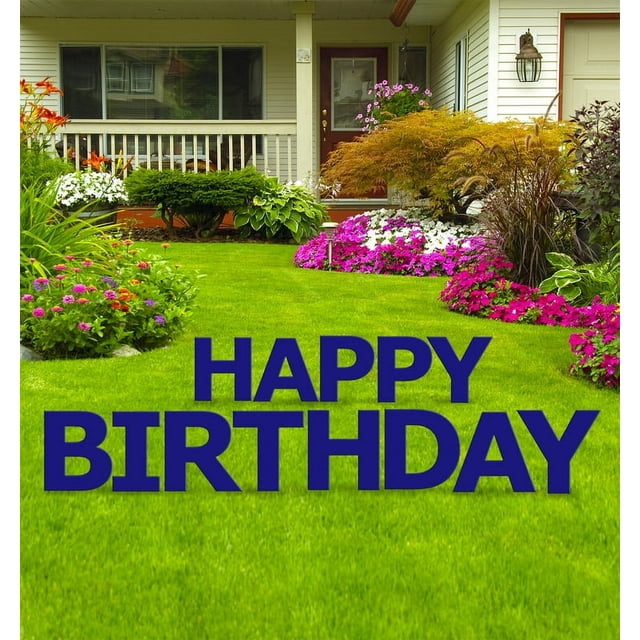 Happy Birthday Navy Blue Yard Sign, 13pcs, Weather Resistant Plastic ...