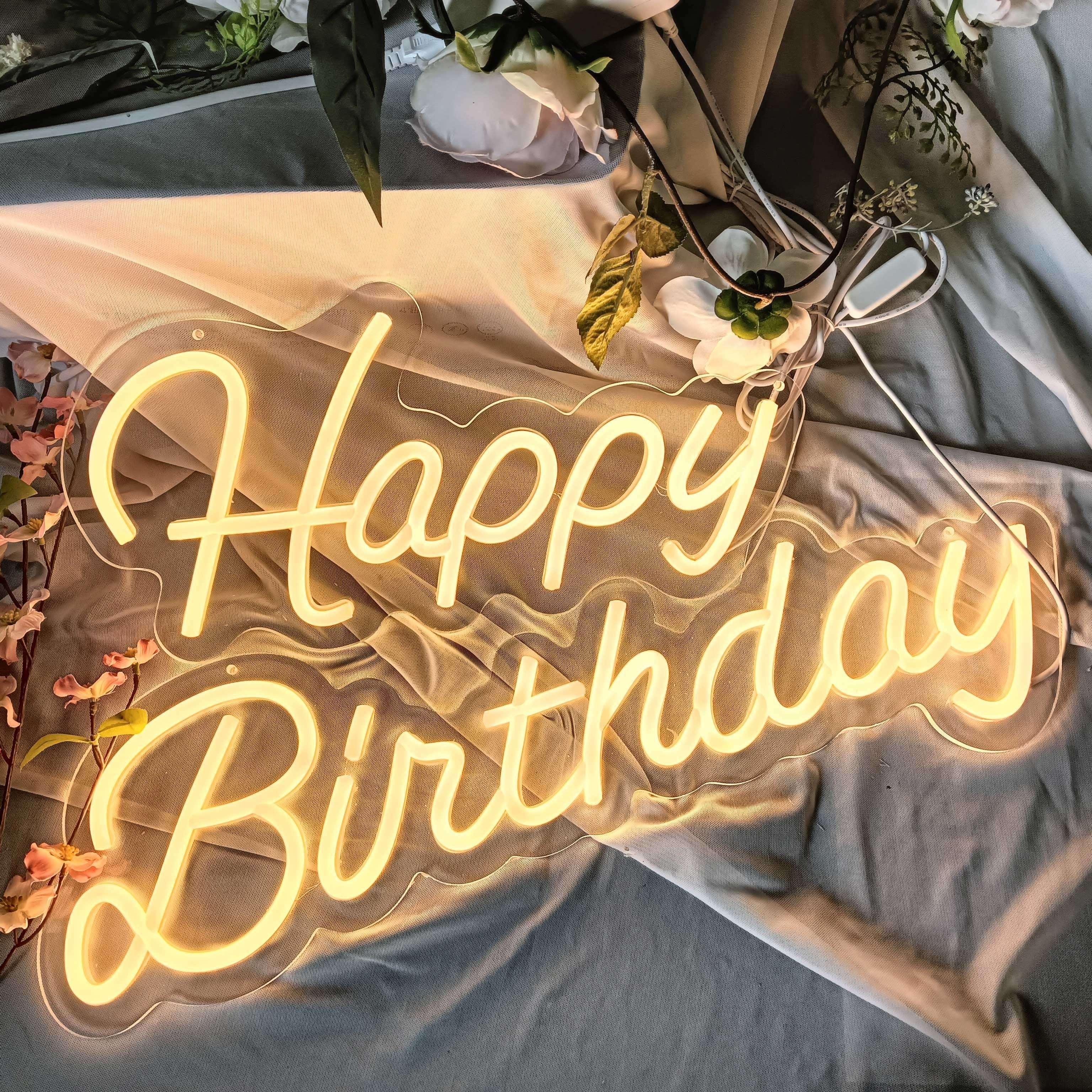 Happy Birthday Neon Sign, 5V USB LED Birthday Party Decoration Art Wall ...