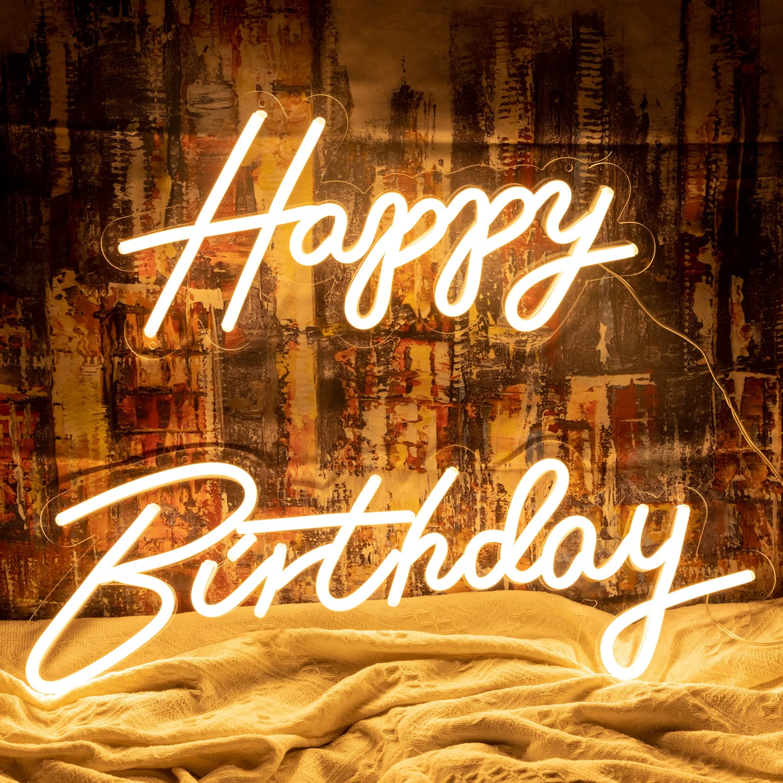 Happy Birthday Neon Sign for Wall Decor, Size 16.5x8 inch + 23x8 inch ...