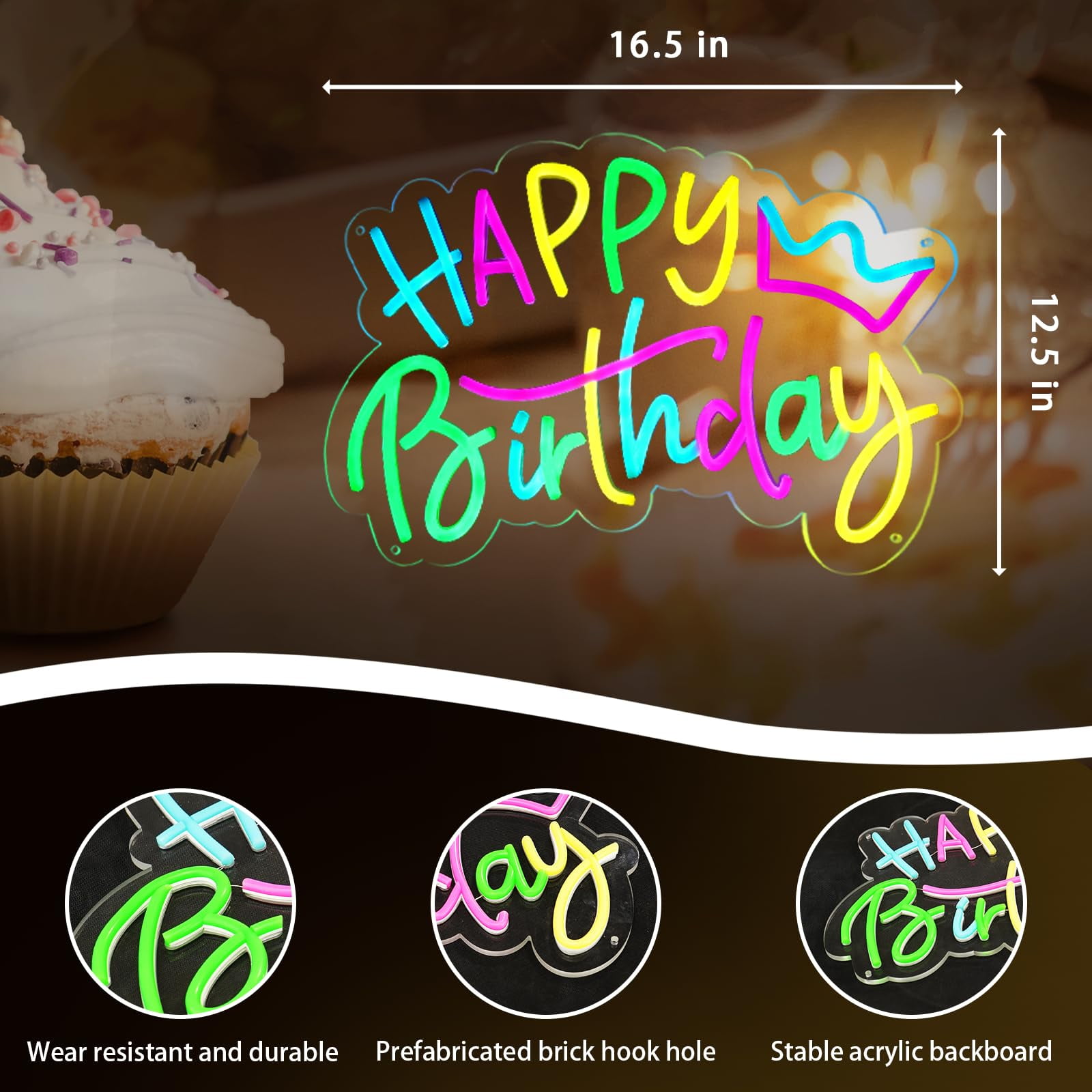 Happy Birthday Neon Sign for Birthday Partys , Led Neon Sign with ...