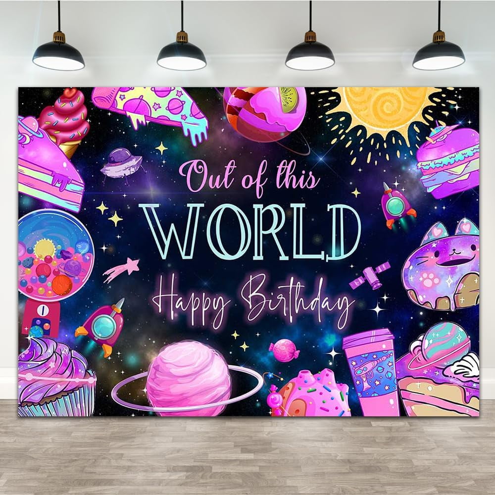 Happy Birthday Out of This World Backdrop Outer Space Universe ...