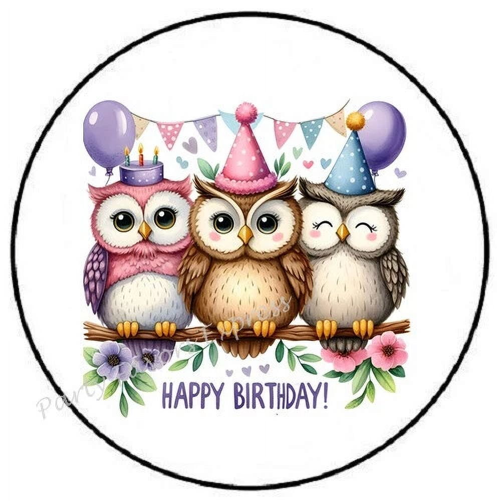 Happy Birthday Owls Stickers Party Favors Phone Decal Water Bottle ...
