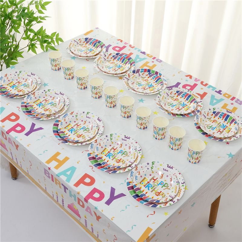 Happy Birthday Paper Plates and Napkins Decorations，Colorful Dots And ...
