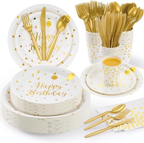 Happy Birthday Paper Plates Set, 350 PCS Disposable Dinnerware Set for ...