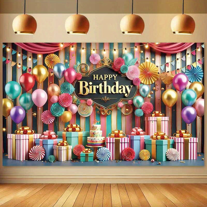 Happy Birthday Party Backdrop Colorful Balloons Cake Happy Birthday ...