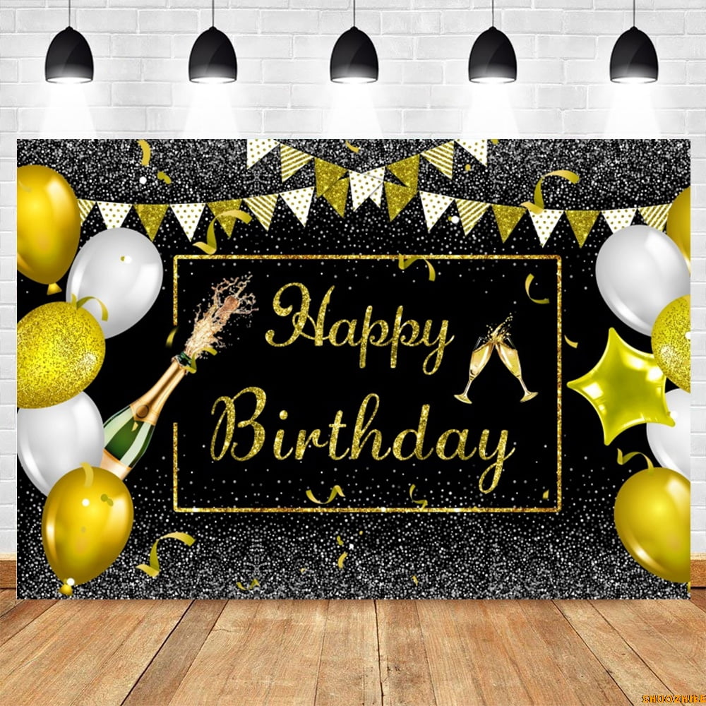 Happy Birthday Party Backdrop Glitter Balloons Anniversairy Custom ...