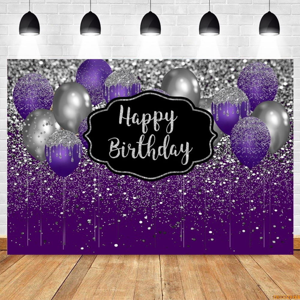 Happy Birthday Party Backdrop Glitter Balloons Anniversairy Custom ...