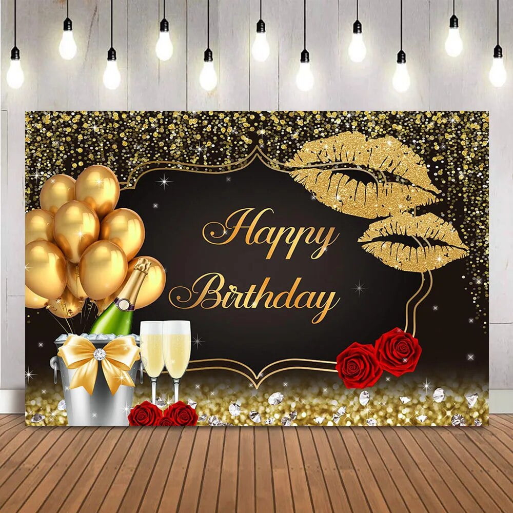 Happy Birthday Party Backdrop Gold Glitter Photo Background Photocall ...